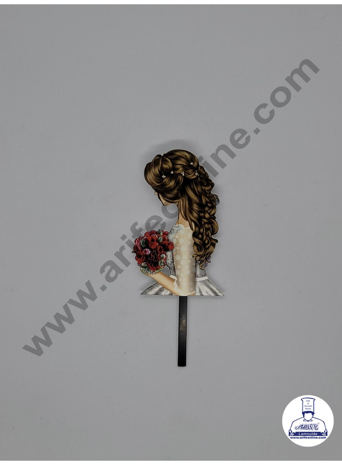 Cake Decor 5 Inches Digital Printed Cake Toppers - Lady with Red Flowe ...