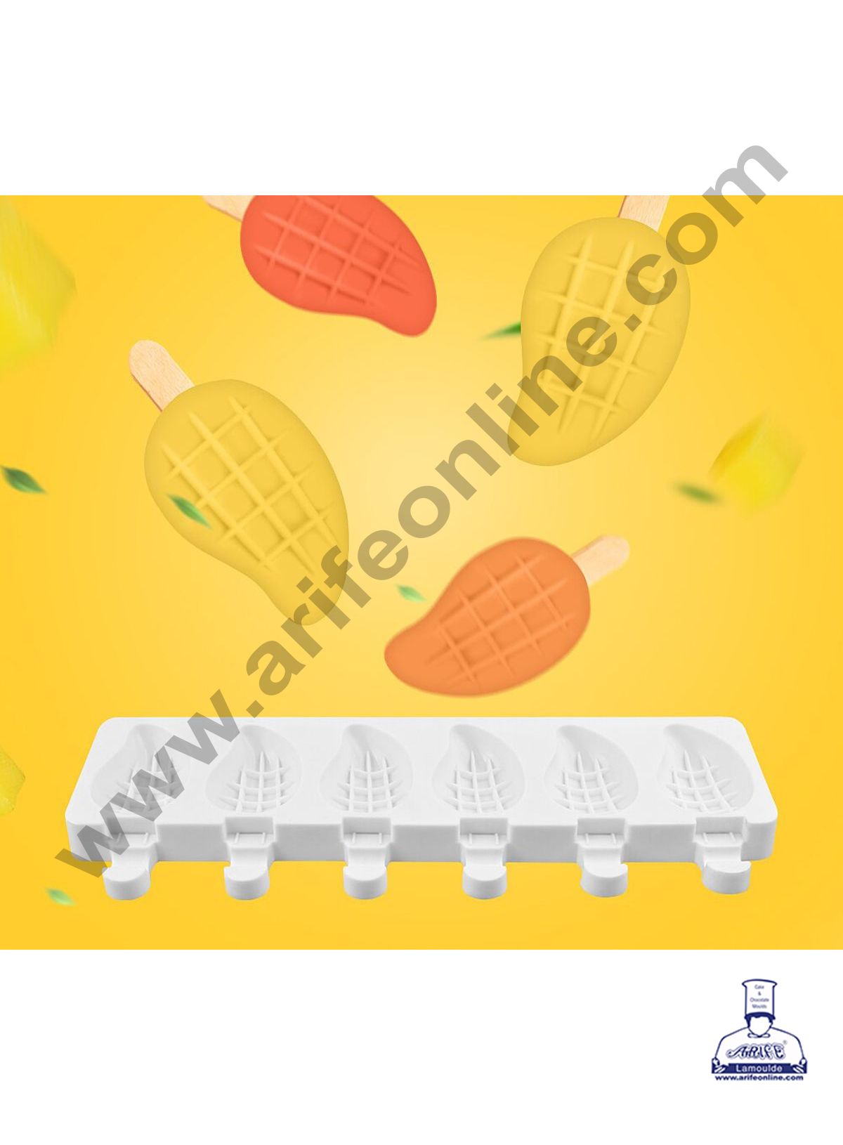 Cake Decor 6 Cavity Mango Shape Silicone Popsicle And Cakesicle Molds ...