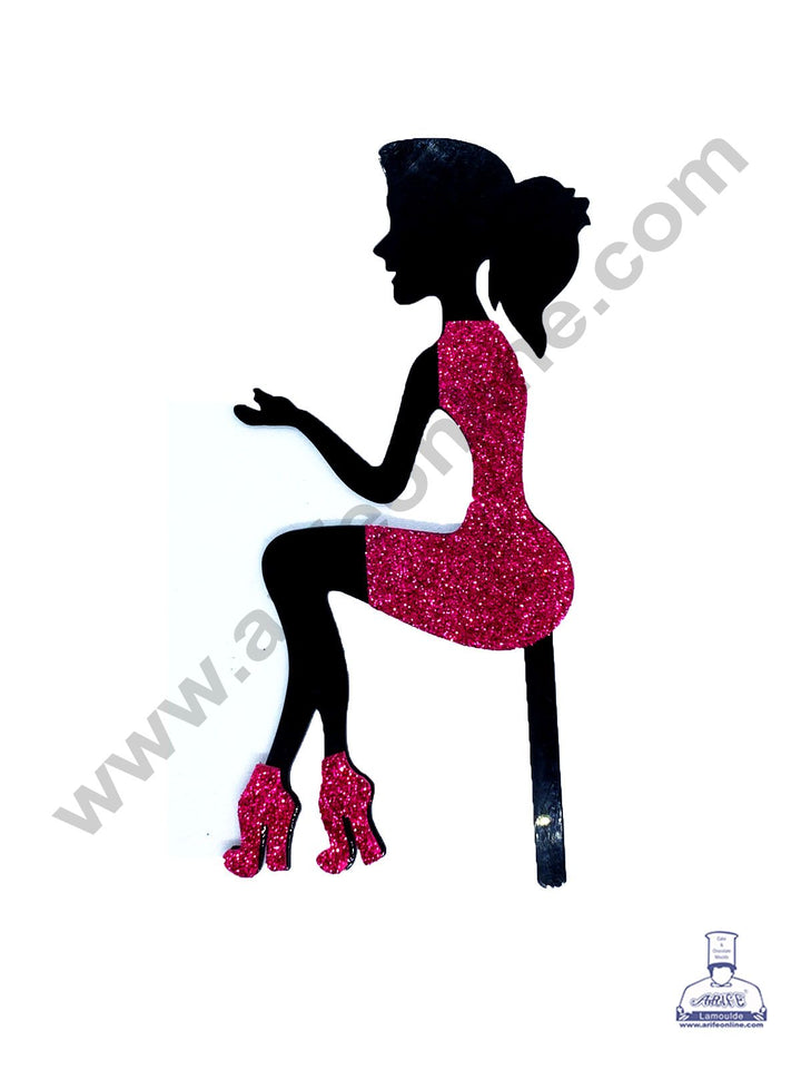 Cake Decor Acrylic Shimmer Cake Topper Sitting Lady - Pink