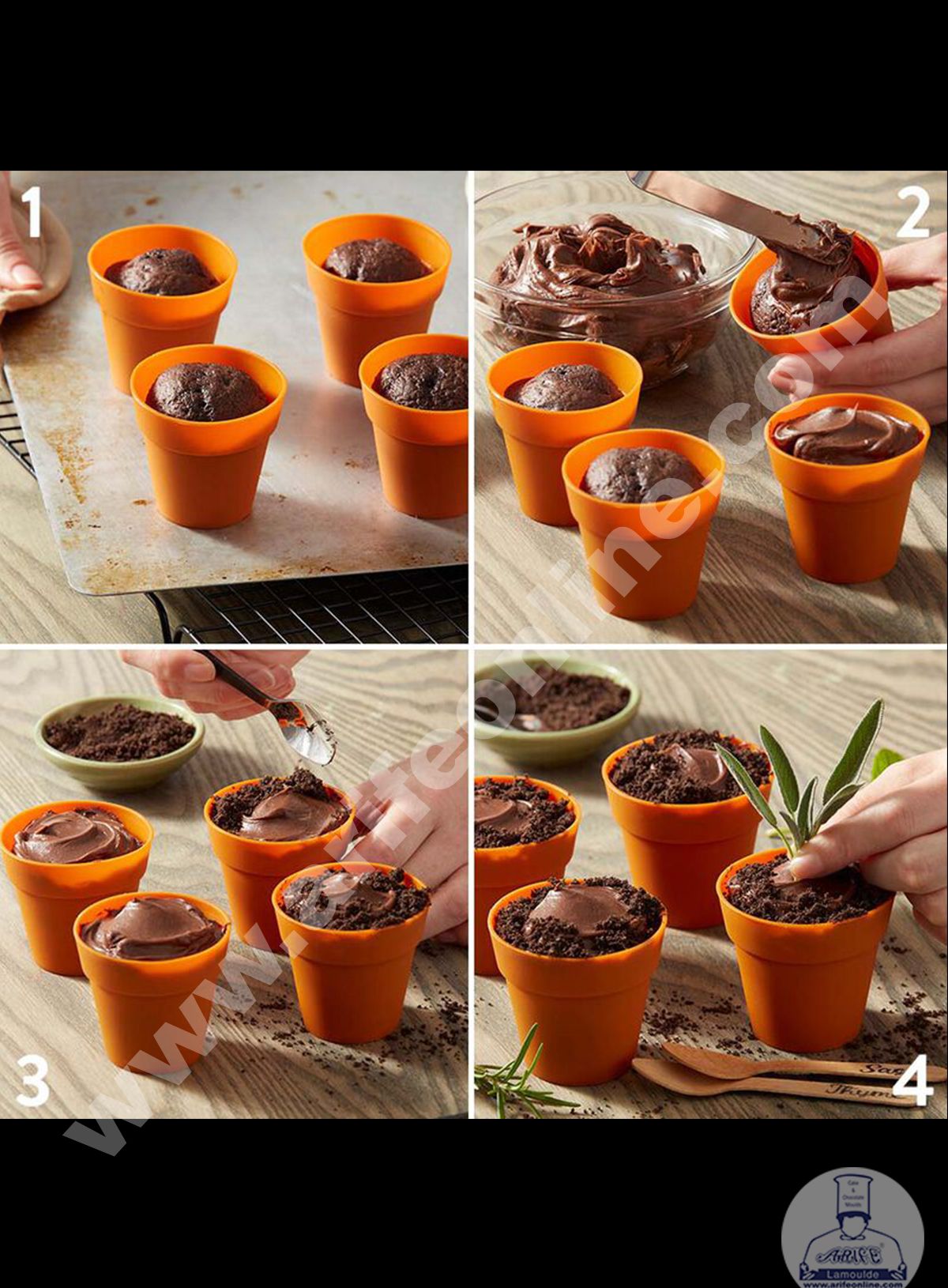 Cake Decor Flower Pot Shape Plastic Mud Cake Pot Cupcake Mold with Han ...