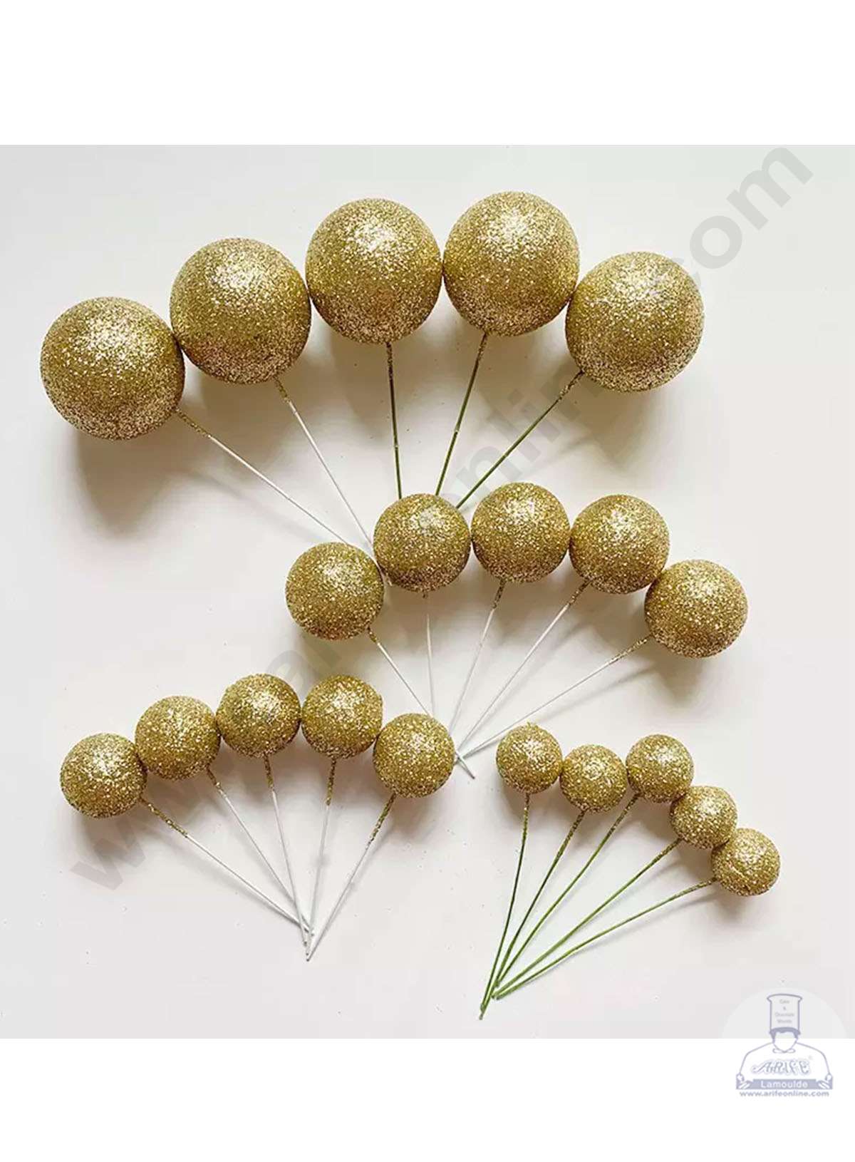 Cake Decor Gold Glitter Faux Ball Toppers For Cake and Cupcake Decorat ...
