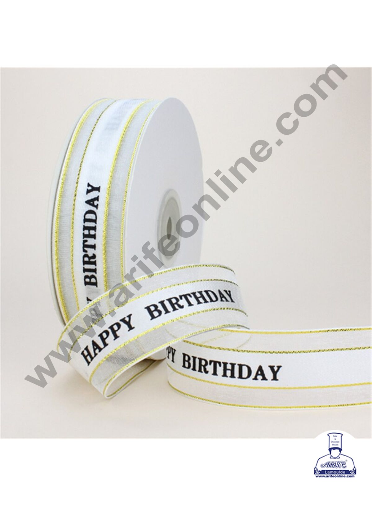 Cake Decor Golden White Happy Birthday Silk Ribbon for Gift Wrapping B ...