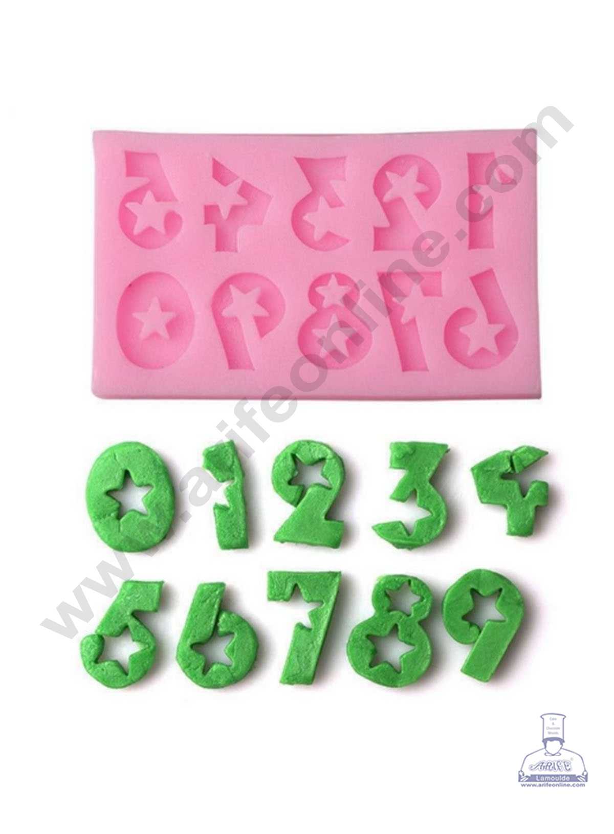 CAKE DECOR™ Silicone 10 Cavity Star Number Shape Pink Fondant Marzipan ...