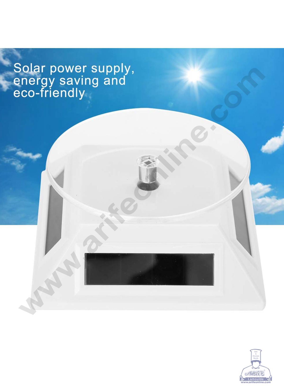 Cake Decor Solar Powered Showcase 360 Degrees Rotating Display Stand ...