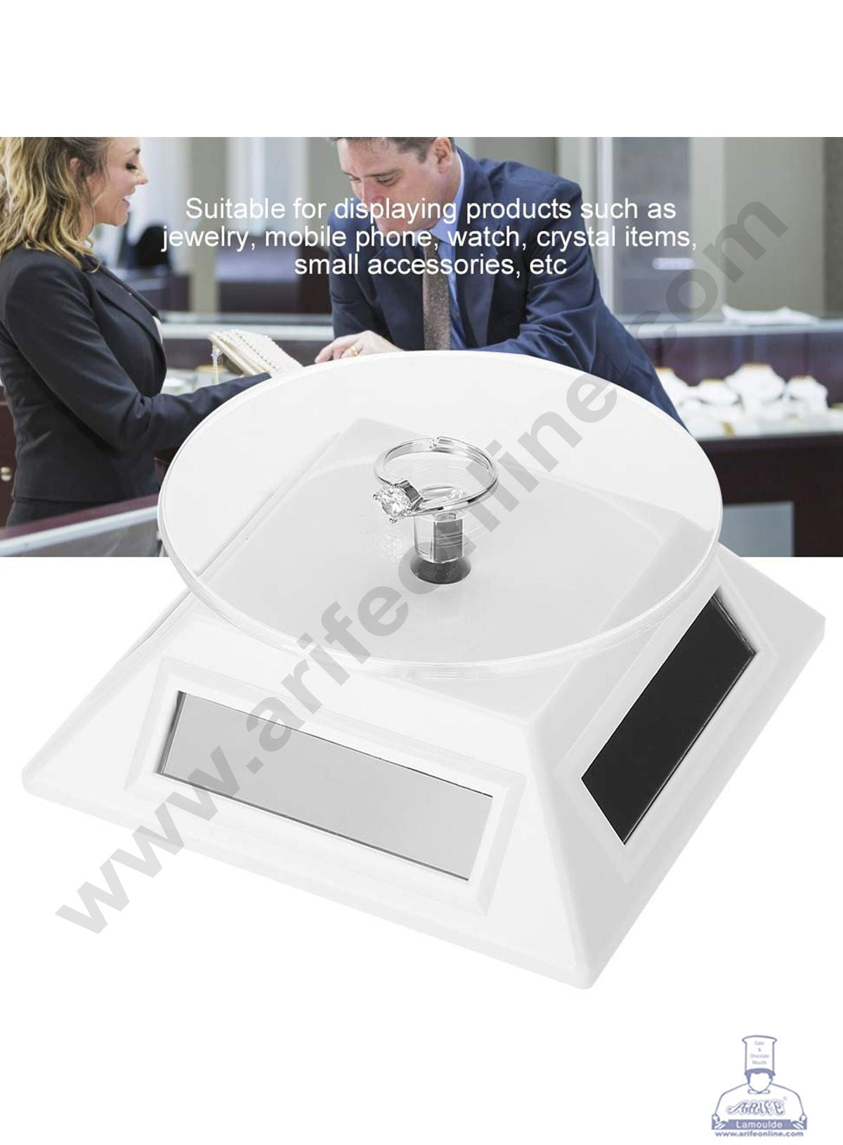 Cake Decor Solar Powered Showcase 360 Degrees Rotating Display Stand ...