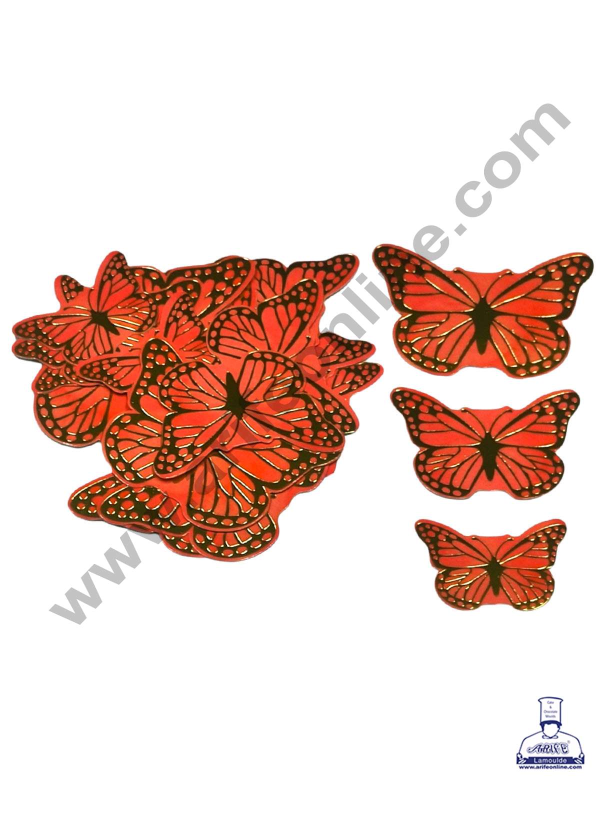 Cake Decor™ 21 pcs Golden Orange Butterfly Paper Topper For Cake And C ...
