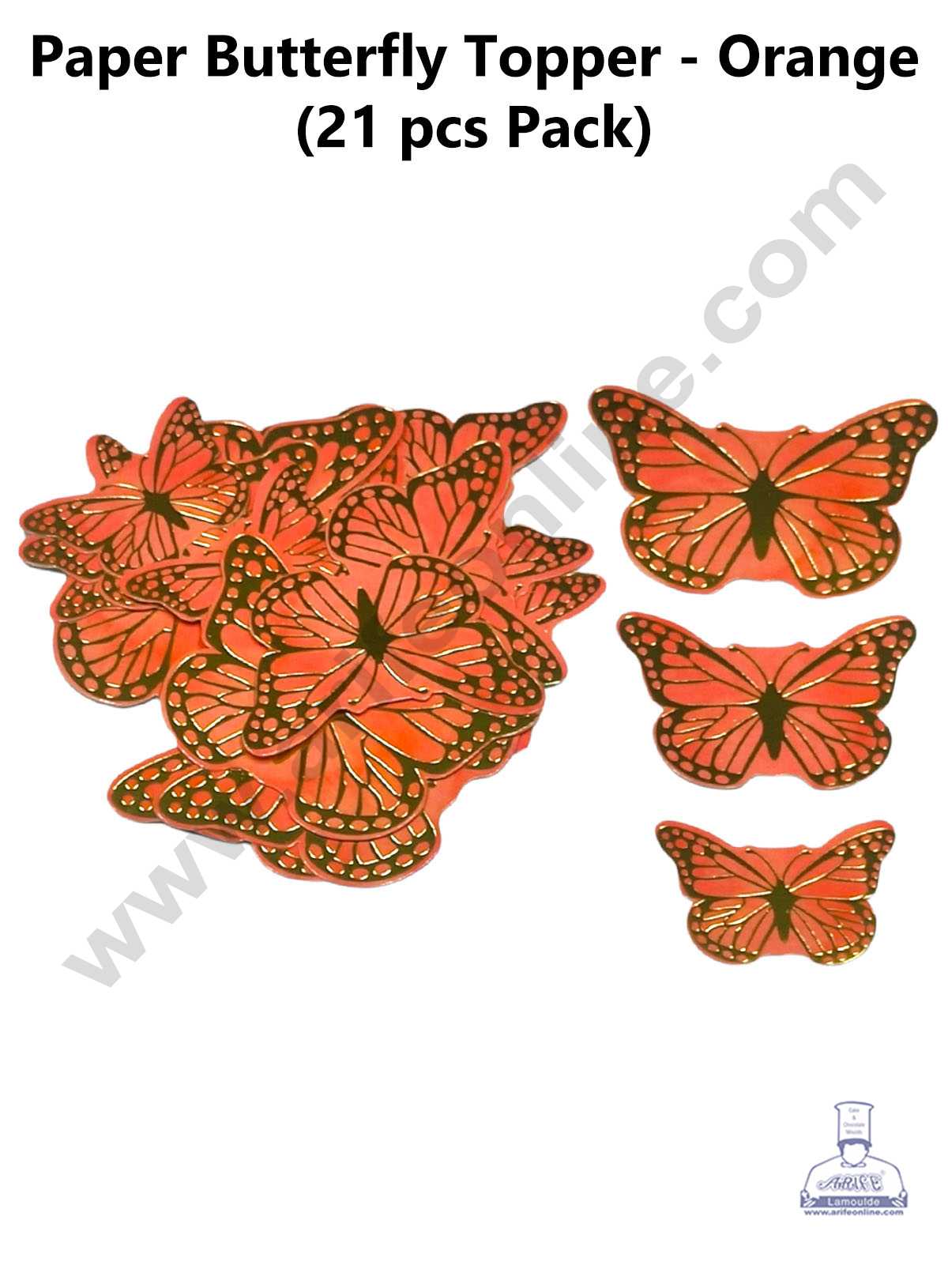 Cake Decor™ 21 pcs Golden Orange Butterfly Paper Topper For Cake And C ...