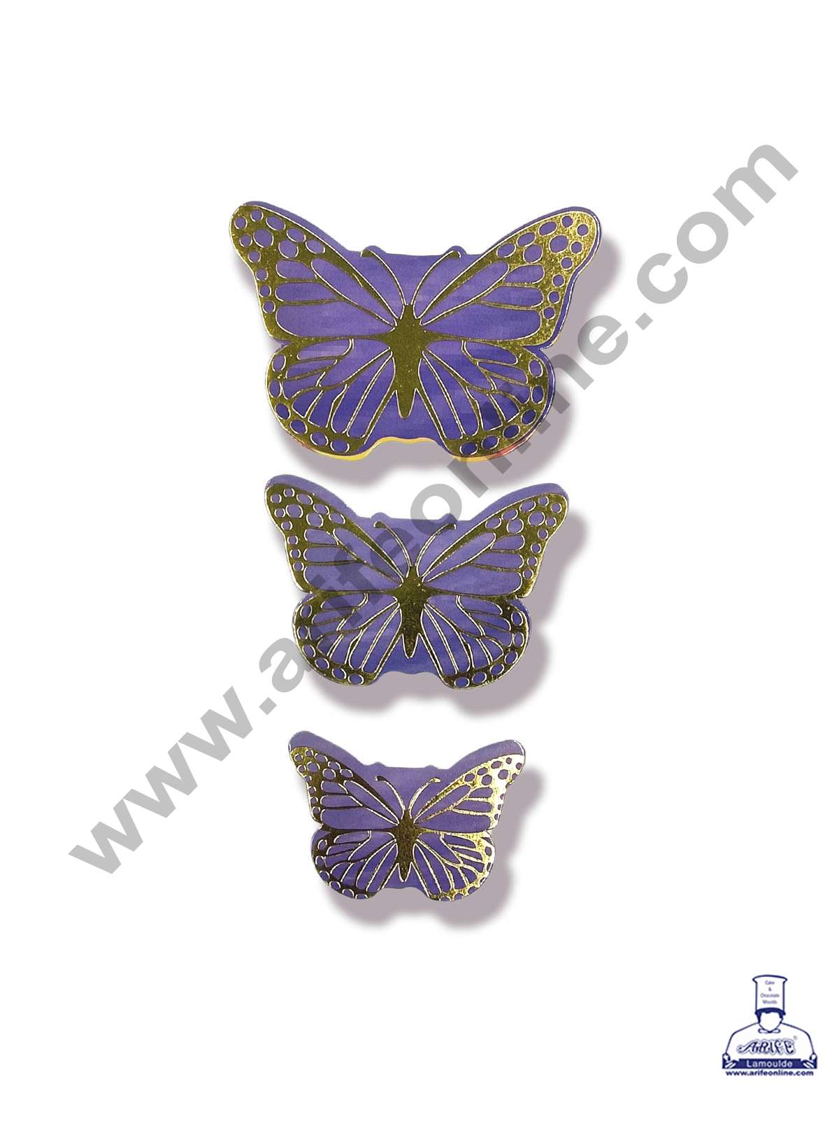 Cake Decor™ 21 pcs Golden Purple Butterfly Paper Topper For Cake And C ...