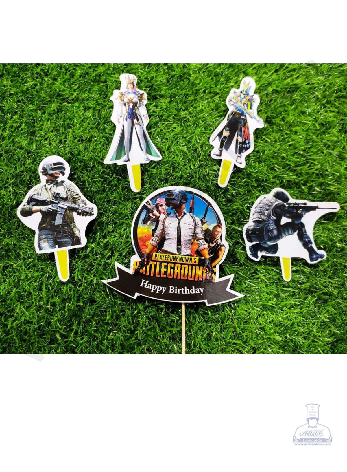 Cake Decor™ 5 pcs Happy Birthday PUBG Theme Paper Topper For Cake And ...