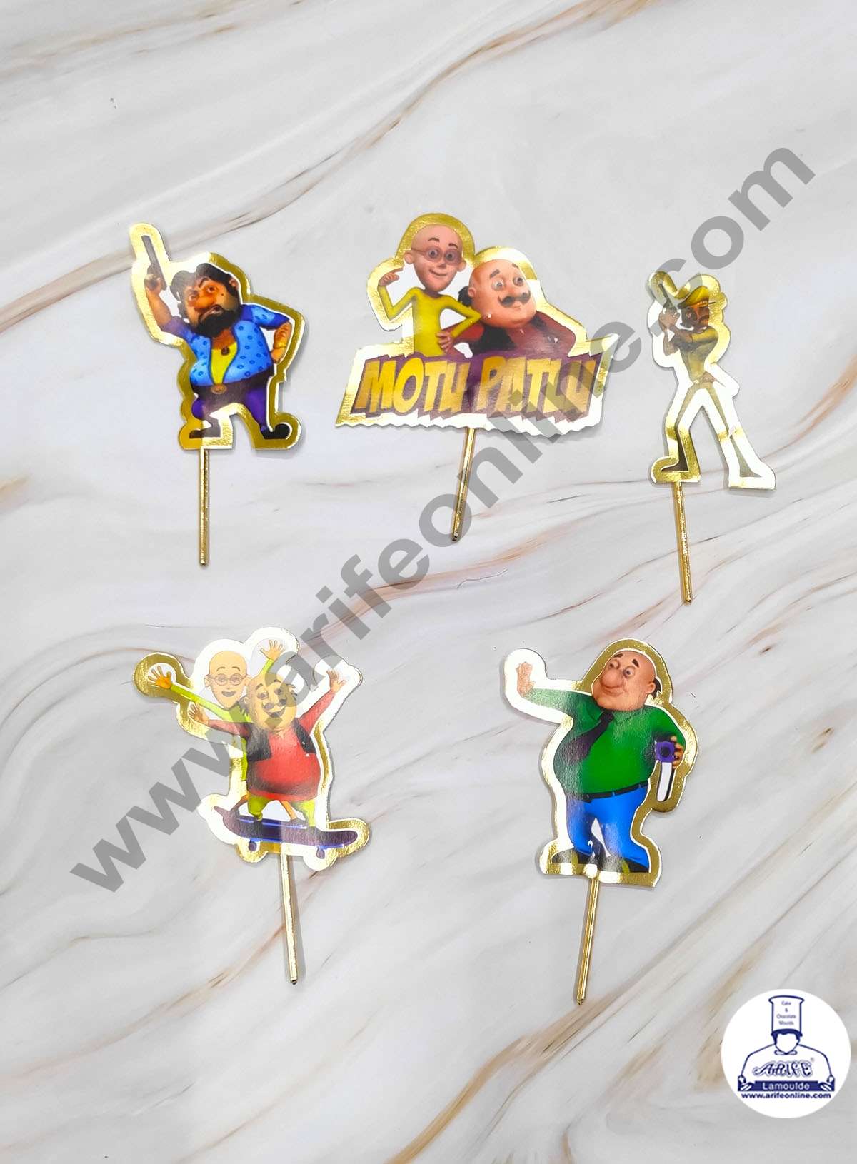 Cake Decor™ 5 pcs Motu Patlu with Golden Border Paper Topper For Cake ...