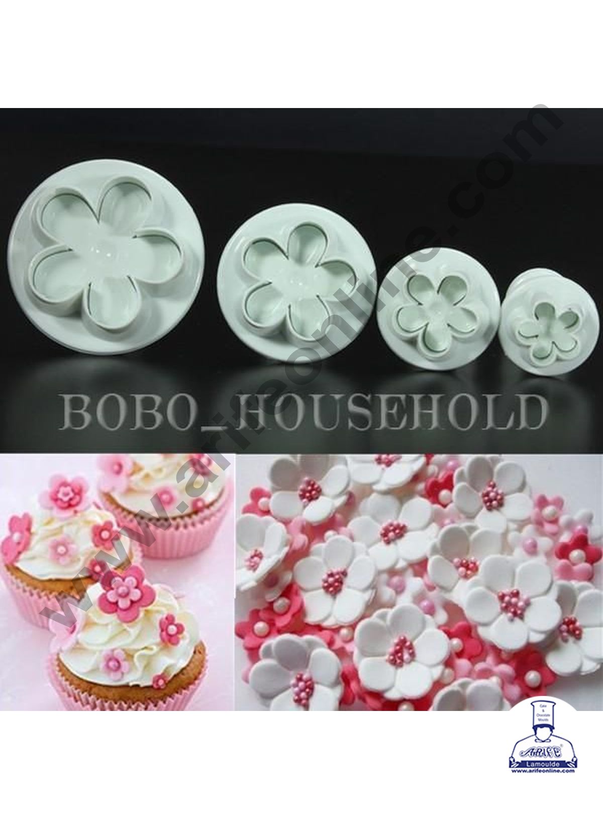 Cake Decor 4 Pieces Plum Blossom Shape Cake Plunger Cutters Fondant To ...