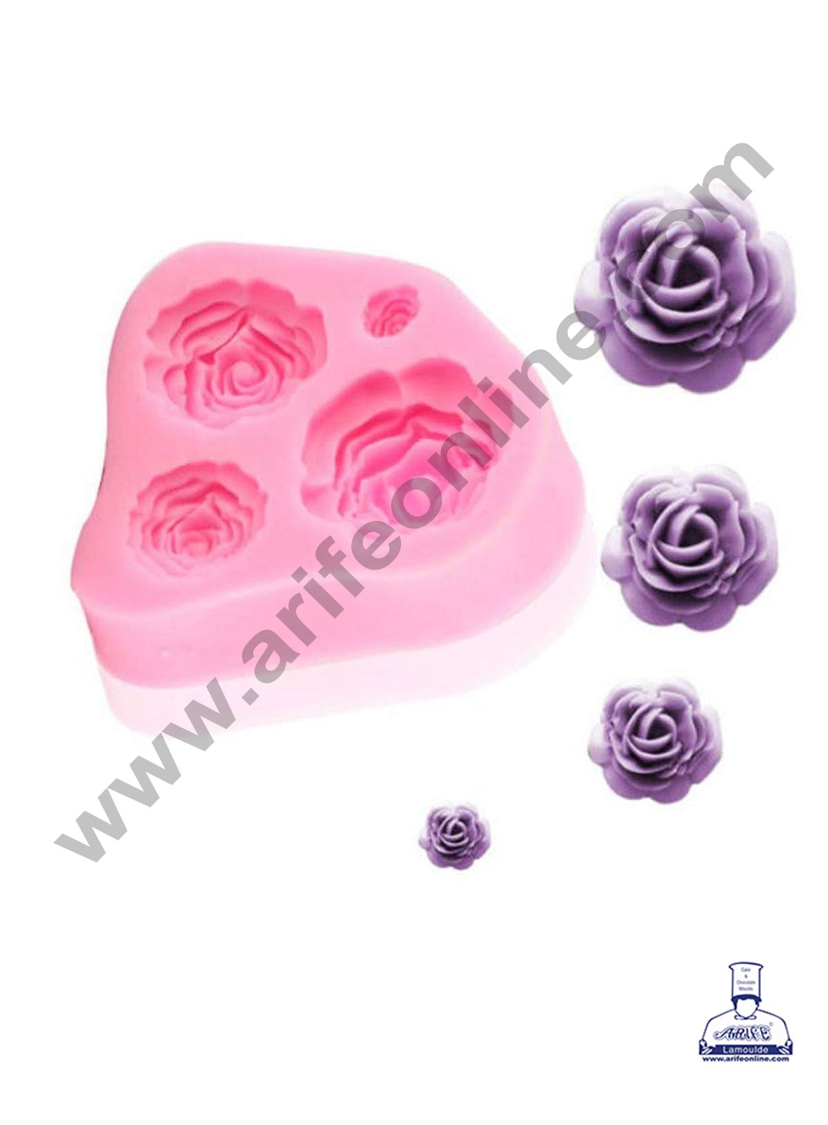 Cake Decor Silicone 3 Cavity Rose Shape Fondant Marzipan Mould – Arife ...