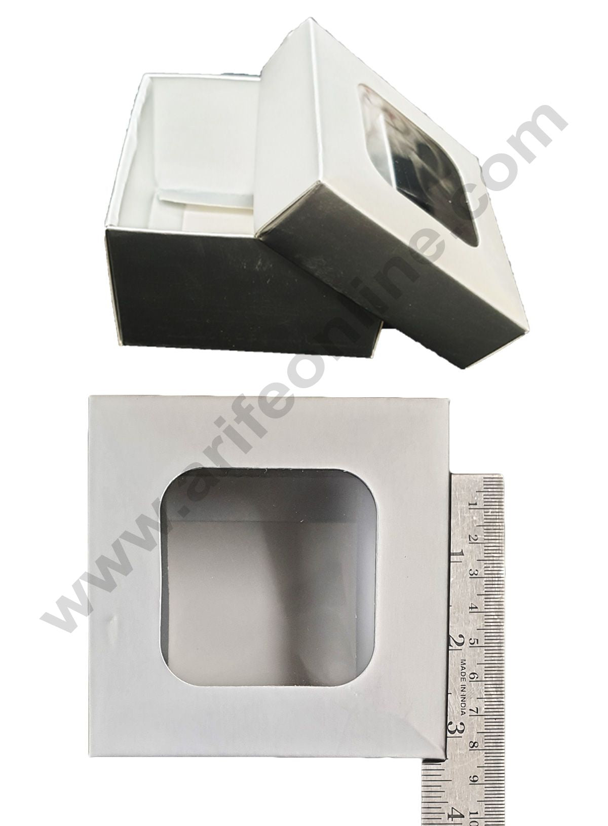Cake Decor Small Silver Square Clear window Cardboard Paper Chocolate ...