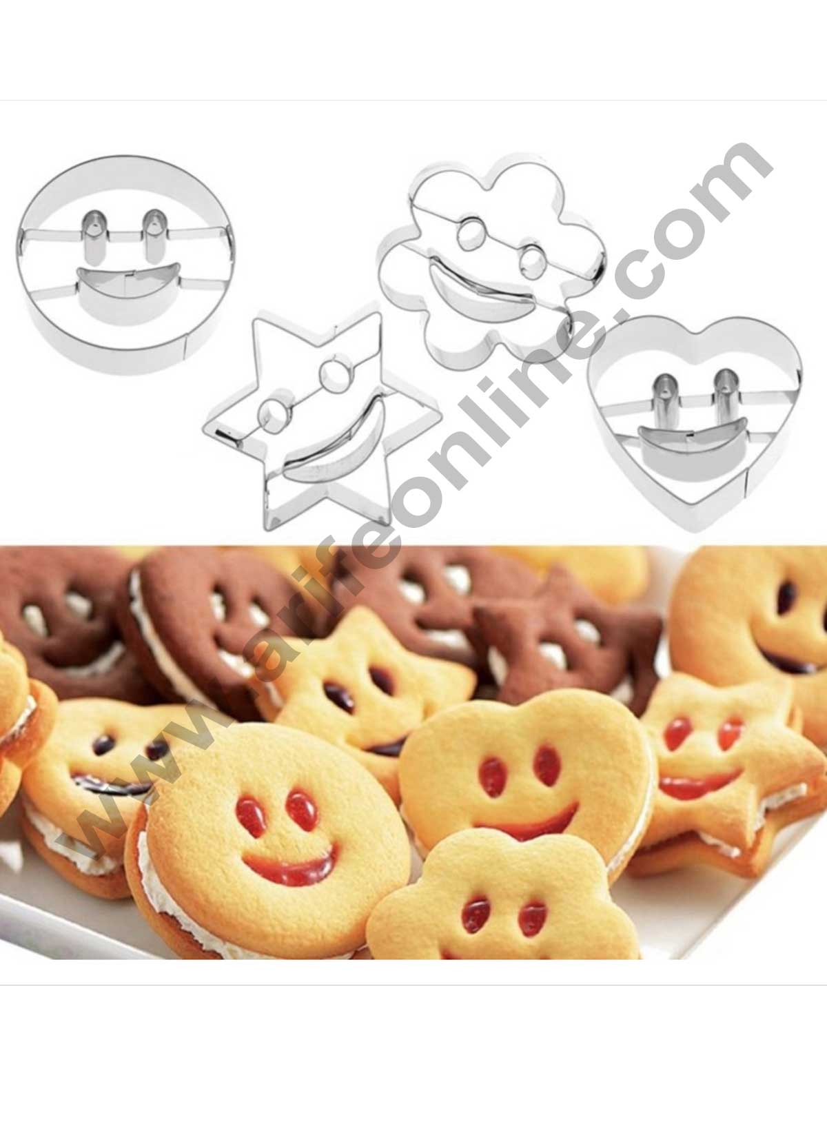 Cake Decor Stainless Steel 4 Pc Smiley Fondant Cookie Biscuit Cake Fru ...