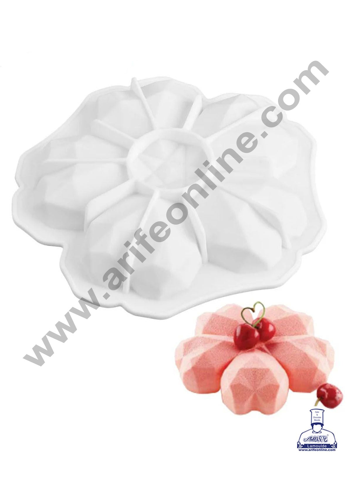 Cake Decor 5 Cavity Silicon 3D Diamond Heart Entremet Cake Mould Mouss ...