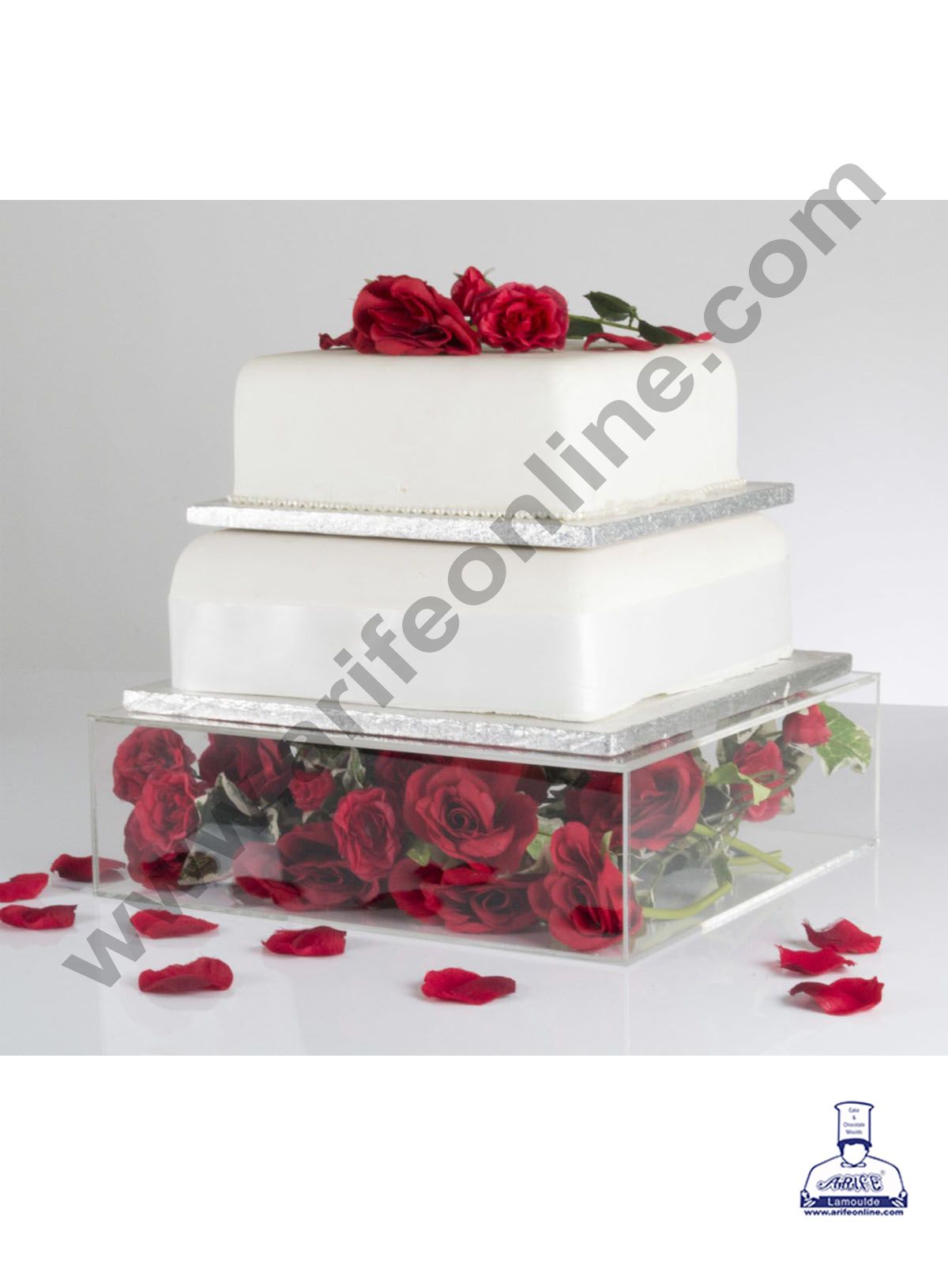 CAKE DECOR SQUARE ACRYLIC SPACER FILL-A-TIER 8" X 4" CLEAR CAKE DISPLA ...