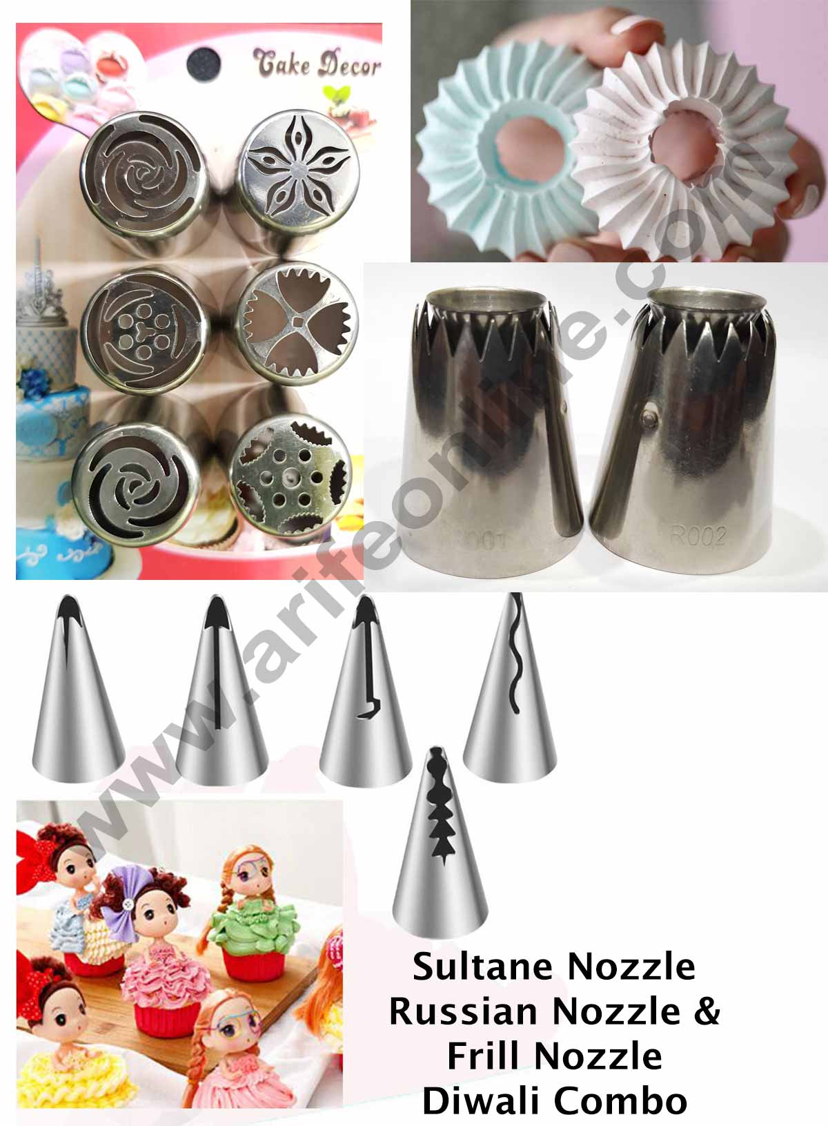 Sultane Nozzles, Russian Nozzles (6pcs) and Frill Nozzles (5pcs)Combo ...