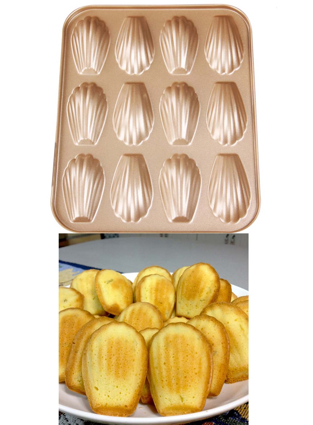 Cake Decor Nonstick Madeleine Baking Pan, 12-Cavity Shell Shaped Pan ...